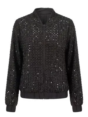 NISSA Sequin Embellished Bomber Jacket - Black