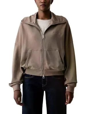 Marc O'polo Zip-up Hoodie With Embroidered Logo - Brown