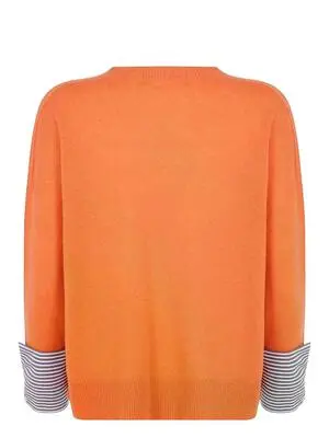 WHYCI Striped Cuff Wool Sweater - Orange