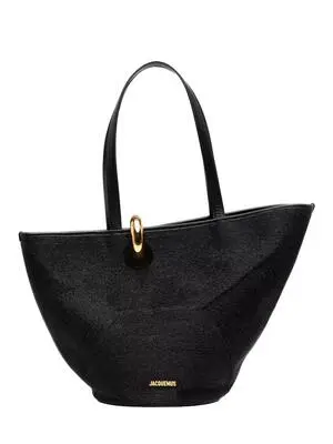 Jacquemus Jacquemus Le Bambola Bucket Bag In Raffia Effect Black