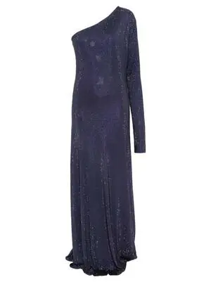 DUNESI Gabriella Crystal-embellished One-shoulder Maxi Dress - Blue