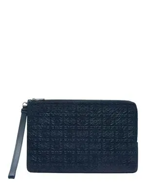 Loewe 2018 Embossed Anagram Double Flat Pouch Clutch Bag - Blue