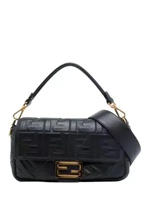 Fendi 2010-2026 Zucca Embossed Leather Baguette Satchel - Black