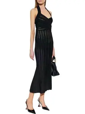 BALMAIN Balmain Ribbed Knit Halterneck Midi Dress
