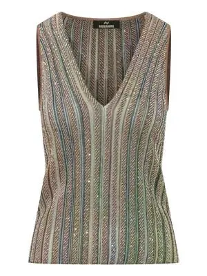 Missoni Missoni Sleeveless V-Neck Sequin Embellished Top Brown