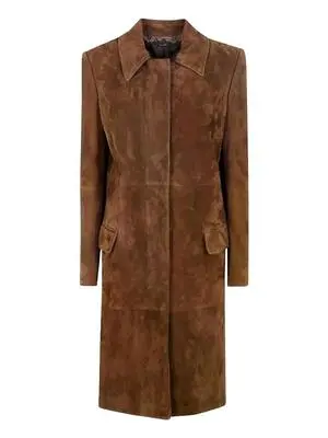 TOM FORD Single-breasted Leather Coat - Brown