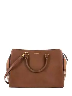 Burberry Banwell Leather And House Check Canvas Small Tote Bag - Brown