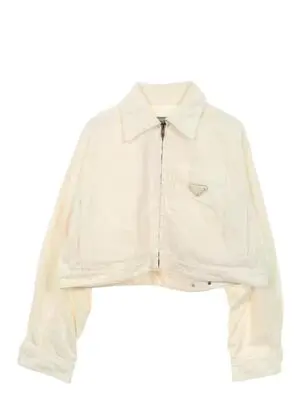 PRADA Prada Off-White Cropped Denim Jacket With Logo Plate