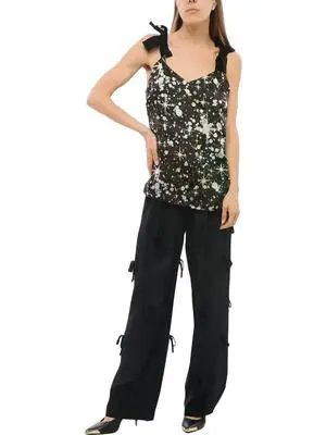 VIKTOR & ROLF Viktor & Rolf Black Star Print Sleeveless V-Neck Top With Bow Straps