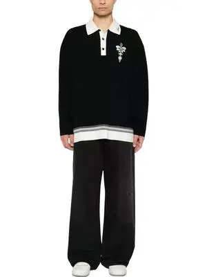 Amiri Logo-embroidered Striped-trim Polo Shirt - Black
