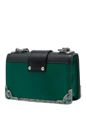 Prada Saffiano Trimmed City Calf Crystal Cahier Crossbody Bag - Black