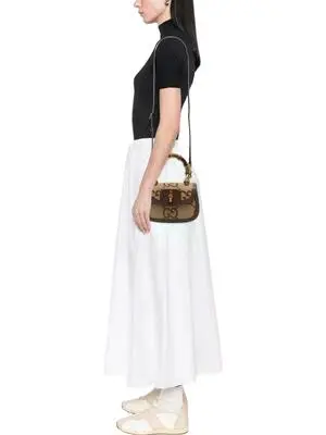 Gucci Small Jumbo Gg Canvas Web Bamboo 1947 Top Handle Bag Satchel - Neutrals
