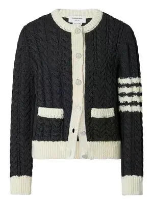 Thom Browne Merino Wool 4-bar Aran Cable Cardigan - Grey