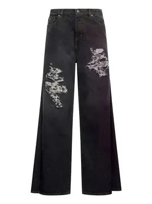 John Richmond Distressed Wide Leg Jeans - Blue
