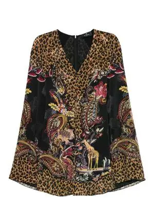 Etro Leopard Print Cape Sleeve Dress - Black