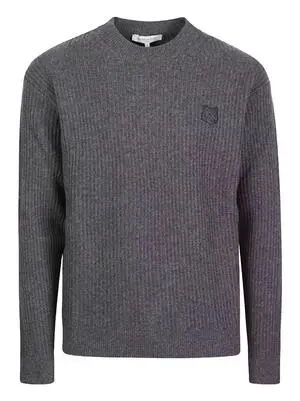 Maison Kitsuné Ribbed Knit Fox Head Sweater - Grey