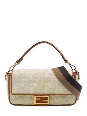 Fendi Zucca Embroidered Canvas Baguette Satchel - Neutrals