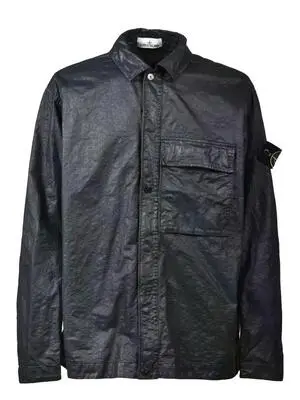 Stone Island Garment-dyed Snap-button Shirt Black