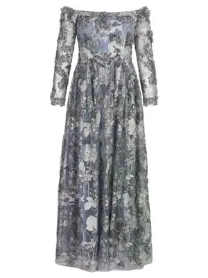 LOODYANA Verbena Embroidered Off-shoulder Maxi Dress - Blue