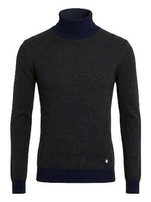 MANUEL RITZ Two-tone Turtleneck Pullover - Navy