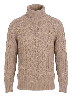 Brunello Cucinelli Taupe Cashmere Cable-knit Turtleneck - Grey