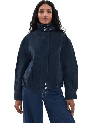 Blanknyc Suede Jacket With Buckle Collar Detail - Navy
