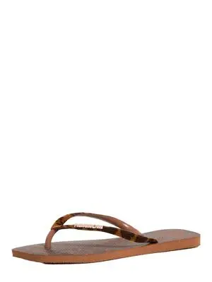 Havaianas Square Velvet Thong Sandals With Floral Print - Rust