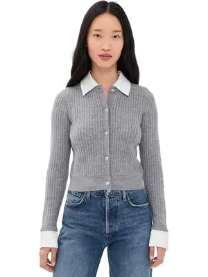 Alice + Olivia Dollie Cardigan With Removable Collar And Cuffs - Medium Heather Grey