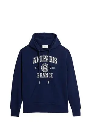 AMI Paris Ami Paris Logo Printed Drawstring Hoodie Black