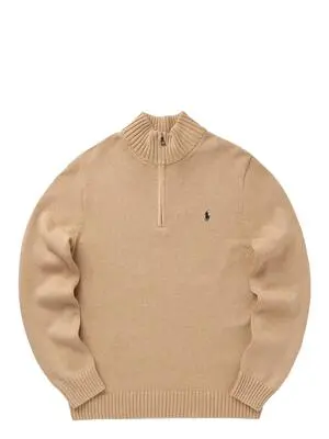 Polo Ralph Lauren Polo Ralph Lauren Quarter Zip Ribbed Knit Sweater With Embroidered Pony Camel