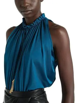 Balmain Pleated Flowing Jersey Top - Blue