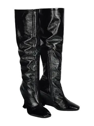 BALMAIN Balmain Crinkled Patent Leather Wedge Boots