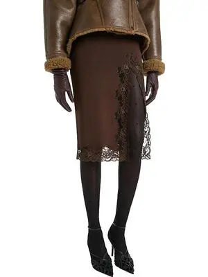 Balmain Knit Midi Skirt With Lace Detail - Brown