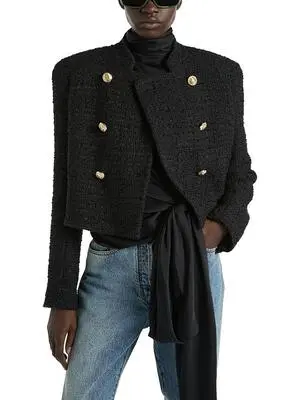Balmain Tweed Officer Jacket With Gold-tone Buttons - Black