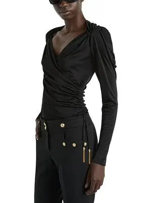 Balmain Draped Flowing Jersey Top - Black