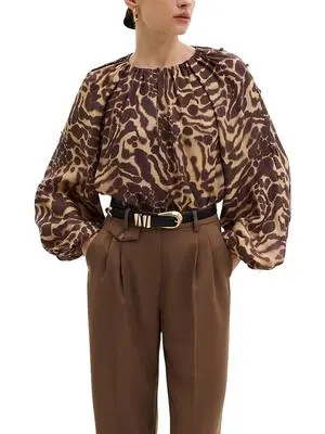 MALINA Sophie Gathered Blouse With Button Detail - Savannah