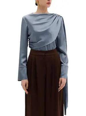 MALINA Melandy Draped Cape Blouse - Steel Blue