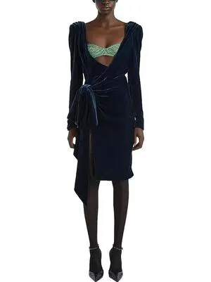 Balmain Velvet Dress With Lace Detail - Blue