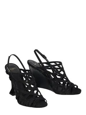 Balmain Suede Wedge Cage Sandals - Black