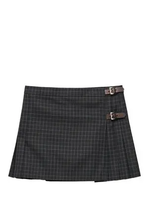 Prada Prada Checked Wool Miniskirt Blue