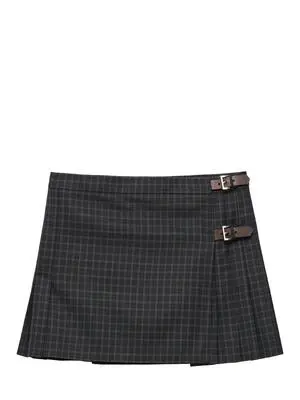 Prada Prada Checked Wool Miniskirt Navy