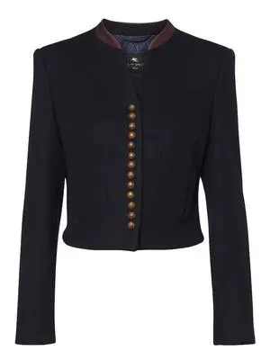 Etro Wool-blend Cropped Jacket - Blue