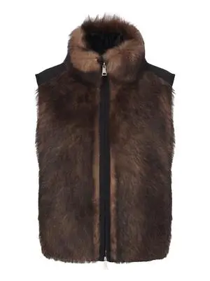 Moncler Tadorne Shearling-trimmed Down Vest - Brown