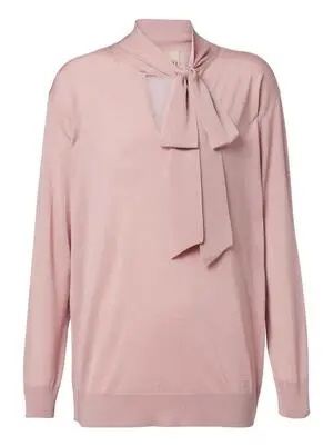 Valentino Garavani Valentino Tie-Neck Oversized Wool Sweater Pink