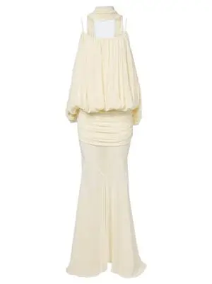 DE LA VALI Inara Gathered Chiffon Maxi Dress - Yellow