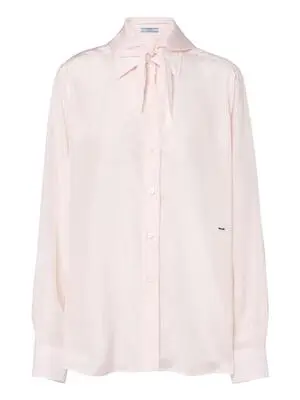 Prada Tie-neck Silk Poplin Shirt - Pink