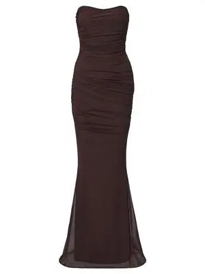 Retrofete Retrofete Isadore Draped Strapless Mesh Gown Brown