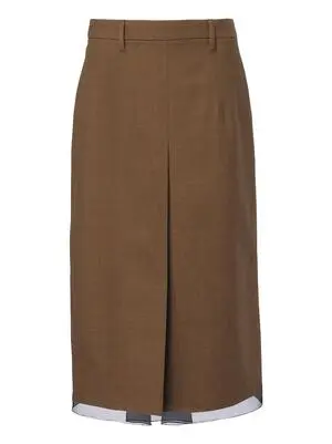 PRADA Prada Virgin Wool Midi Skirt With Chiffon Trim