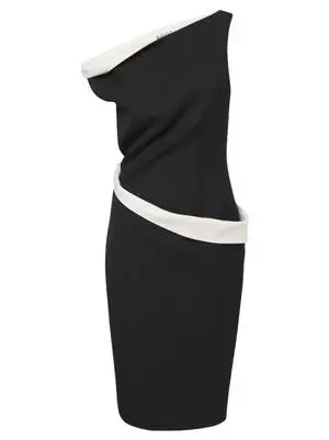 RÓHE Paneled One-shoulder Wool-blend Midi Dress - Black
