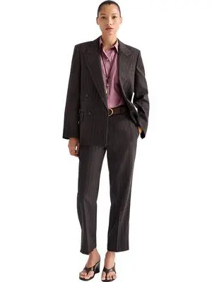 TWP Roberts Pant In Pinstripe Viscose Wool Suiting - Dark Chocolate